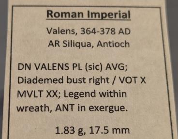 Valens, 364-378 AD. AR siliqua, minted in Antioch | Roman Imperial Coins