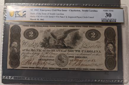 Civil War banknote. Charleston, SC. $2. March 10, 1862 | US Paper Money