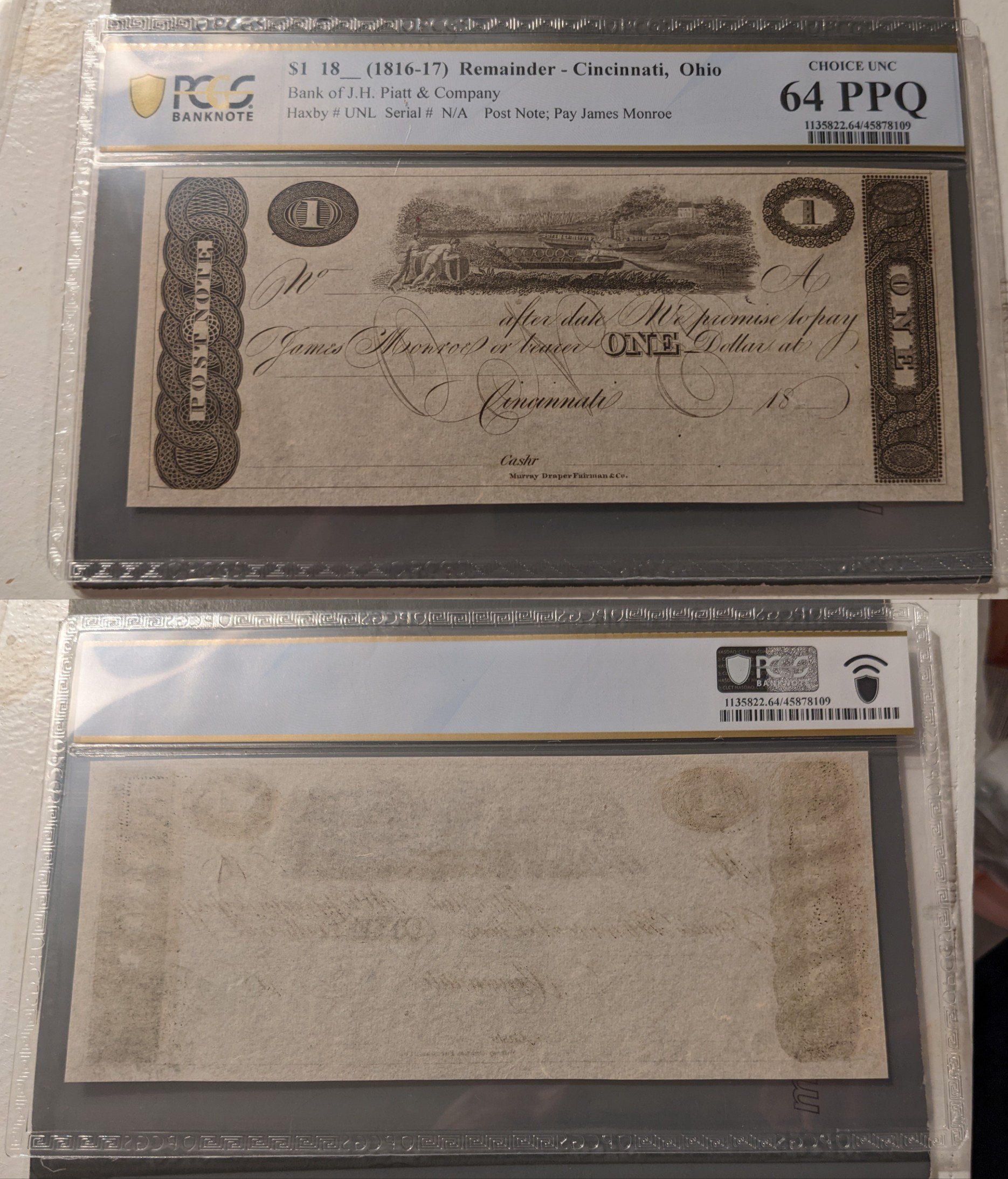 Obsolete remainder. 1816-1827, Cincinnati, OH. JH Platt | US Paper Money