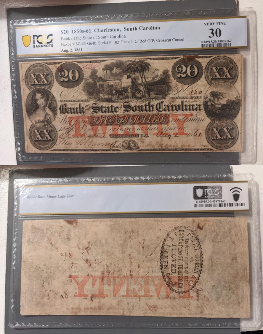 State of South Carolina banknote. 1861, $20 - PCGS VF30 | US Paper Money