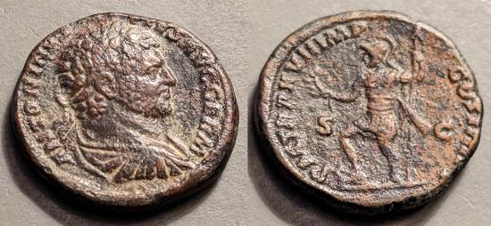 Caracalla, 198-217 AD. AE As. Struck in Rome. Mars | Roman Imperial Coins