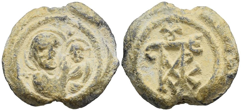 Choice gVF Byzantine Lead Bulla Sea 6th Century AD Virgin and Infant Christ