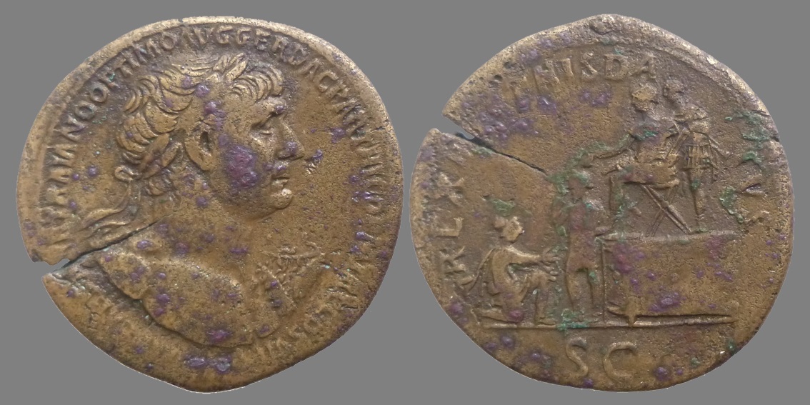 Trajan - AE Sestertius - REX PARTHIS DATVS - RIC.668 - Rare with aegis