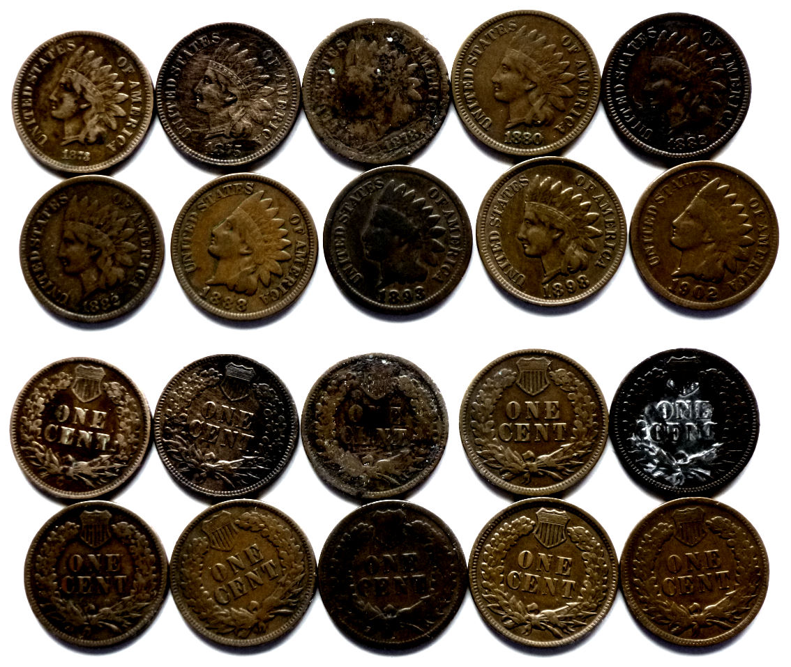 Lot of 1 large cent + 10 indian head cents + 1x 2 cents and 1 x alu ...