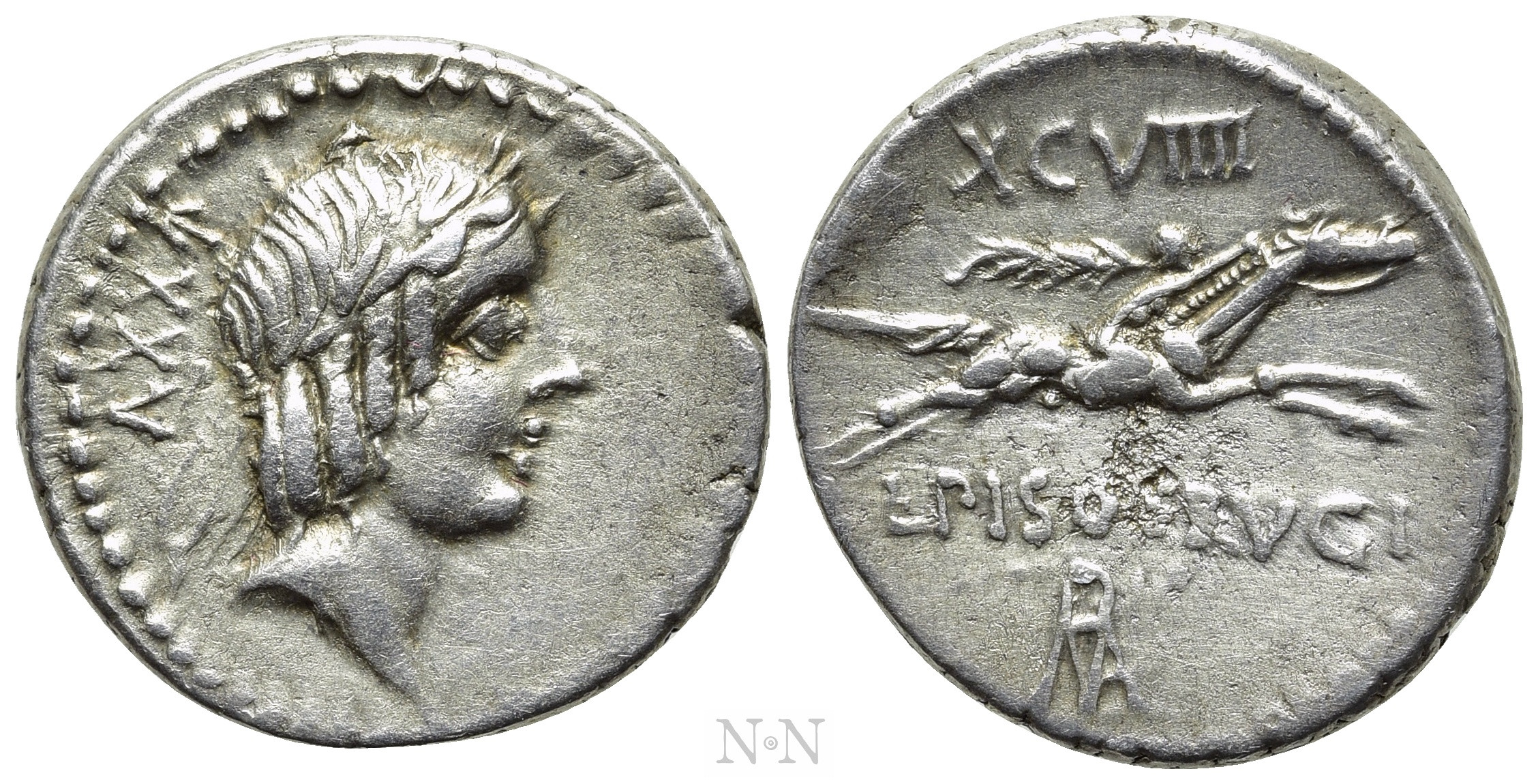 L. CALPURNIUS PISO FRUGI. Denarius (90 BC). Rome. | Roman Republican Coins