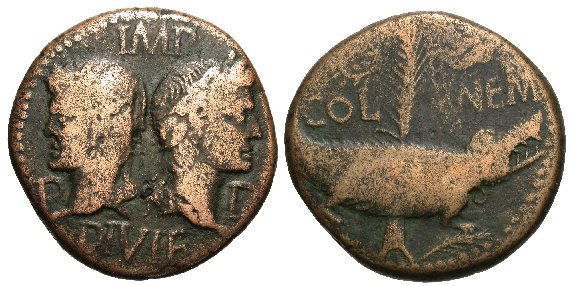 Gaul, Nemausus. Augustus with Agrippa. Æ 26 mm. | Roman Provincial Coins