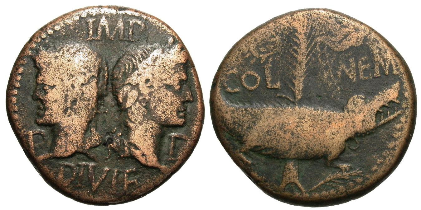 Gaul, Nemausus. Augustus with Agrippa. Æ 26 mm. | Roman Provincial Coins