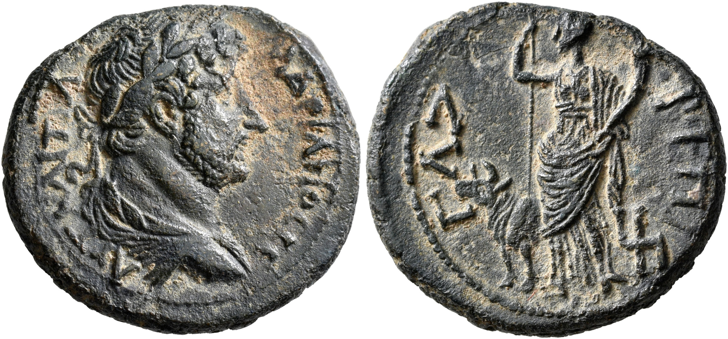 Judaea, Gaza. Hadrian. Æ Triassarion. | Roman Provincial Coins