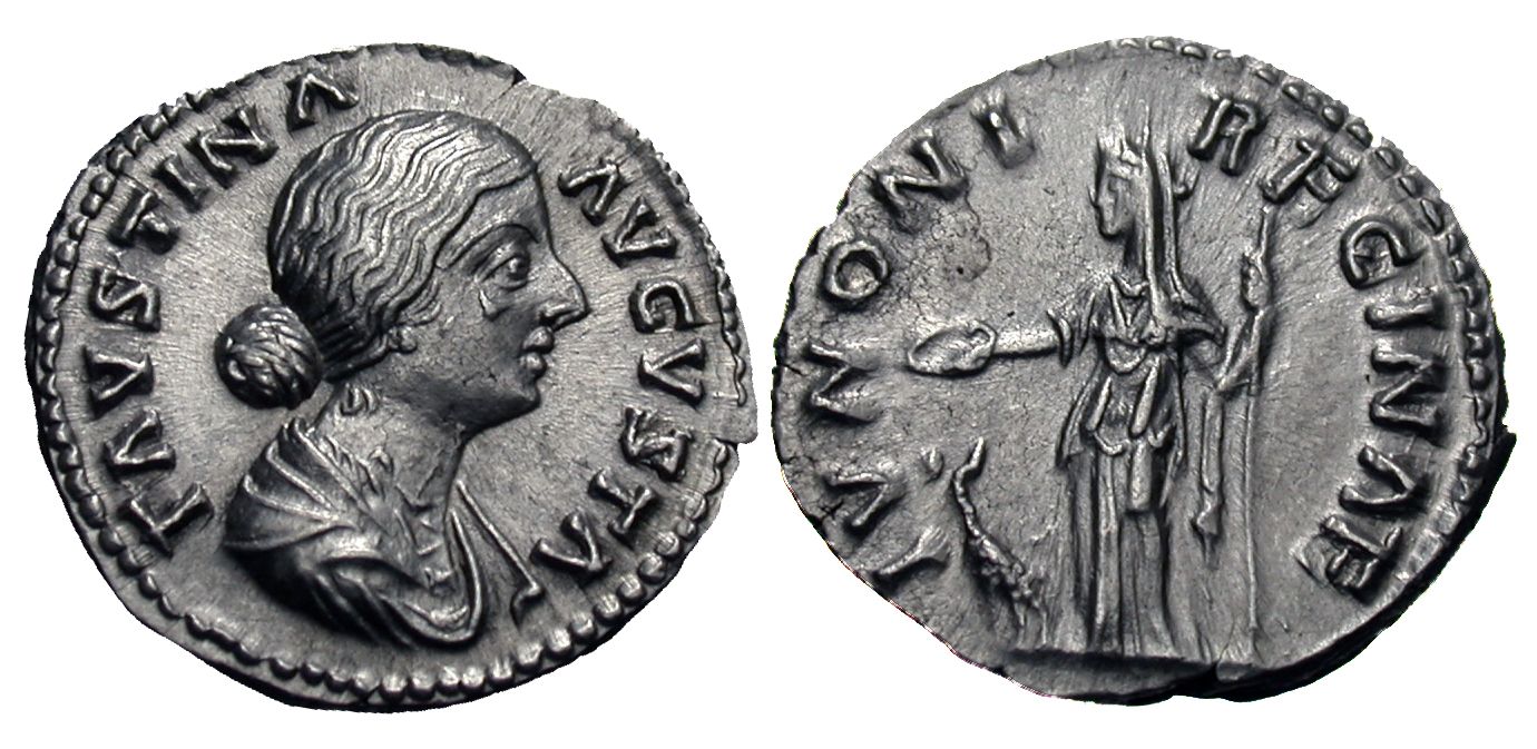 Faustina II. AR Denarius. Juno. | Roman Imperial Coins
