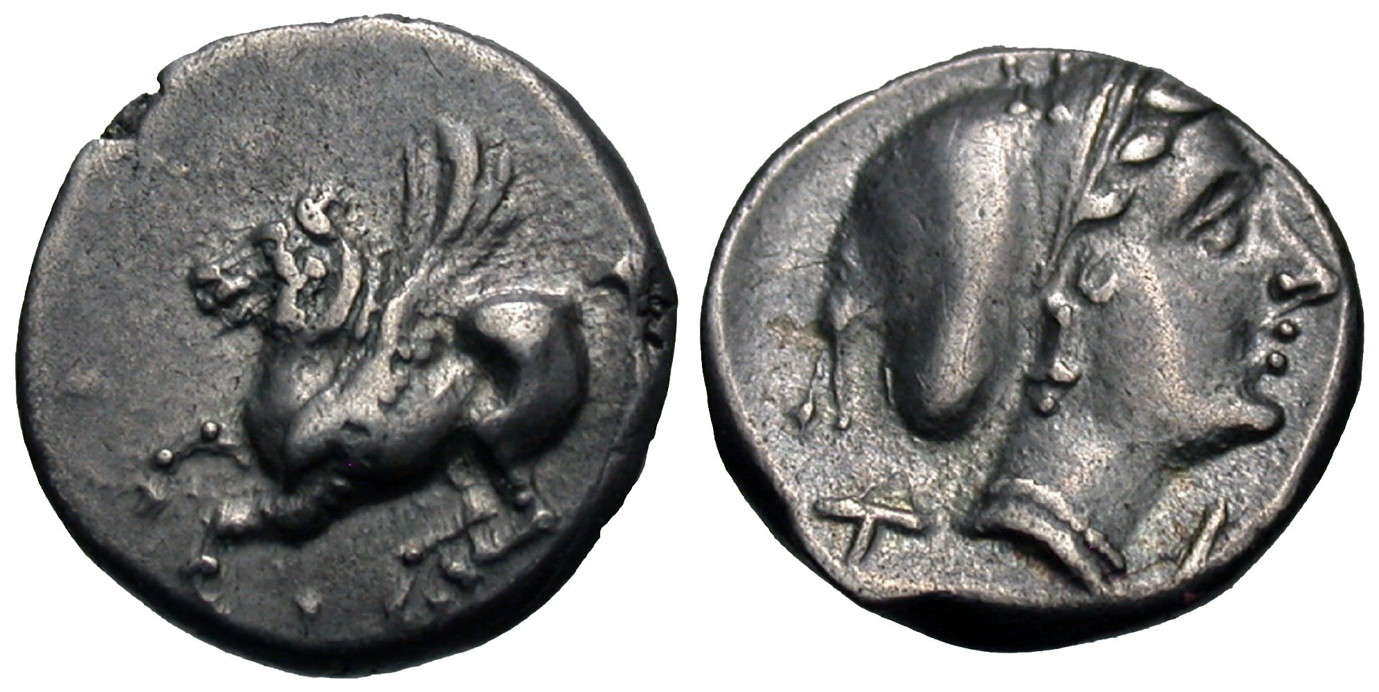 Corinthia, Corinth. AR Drachm. Pegasos / Aphrodite. | Greek Coins