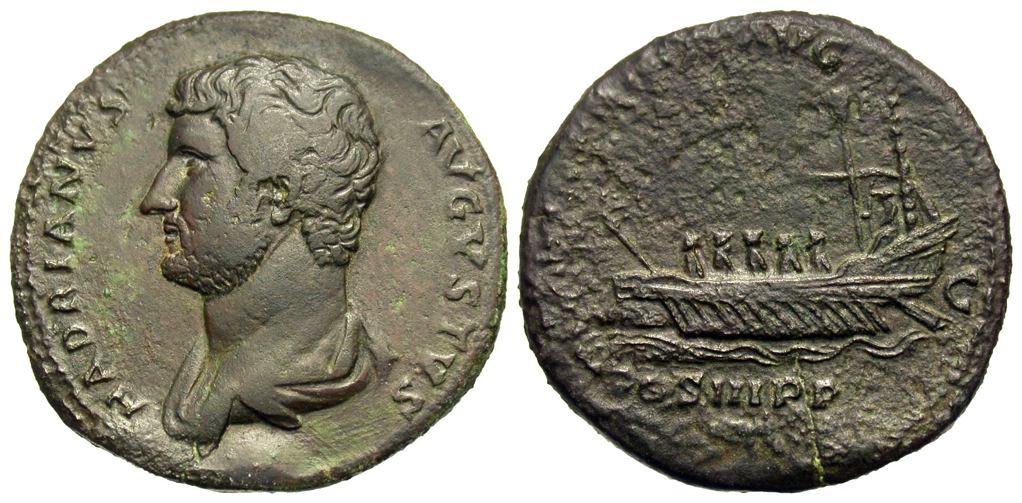 Hadrian. Æ Sestertius. Galley. | Roman Imperial Coins