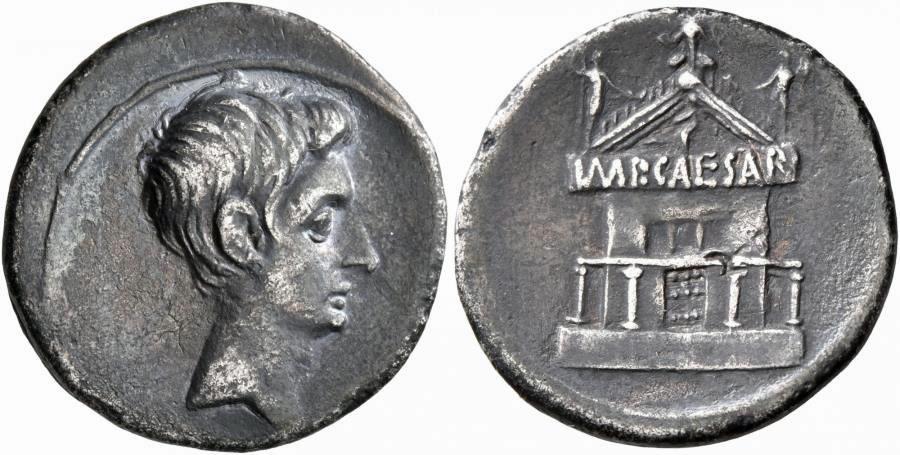 Octavian. AR Denarius. Facade Of The Curia Julia. | Roman Imperial Coins
