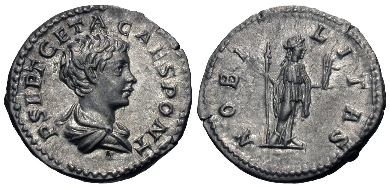 Geta, as Caesar. AR Denarius. Nobilitas. | Roman Imperial Coins