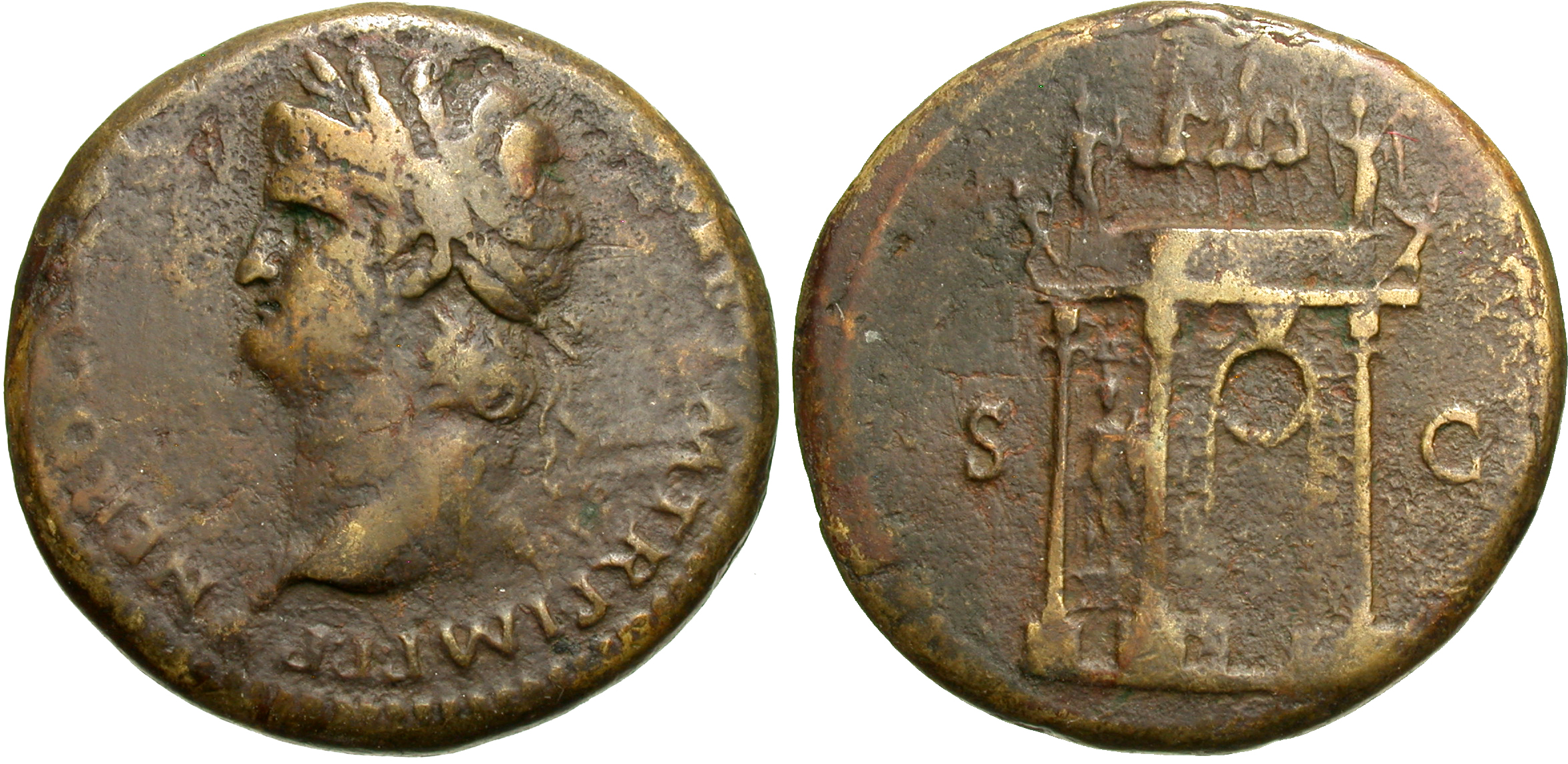 Nero. Æ Sestertius. Triumphal Arch. | Roman Imperial Coins