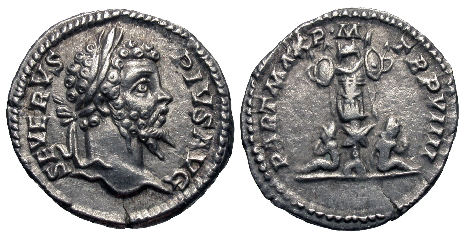Septimius Severus. AR Denarius. Trophy of Arms. | Roman Imperial Coins