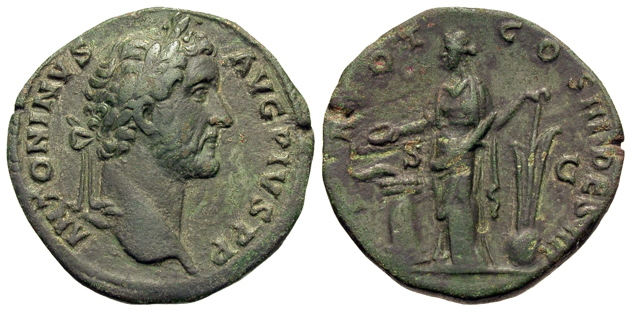 Antoninus Pius. Æ Sestertius. Salus. Scarce. | Roman Imperial Coins