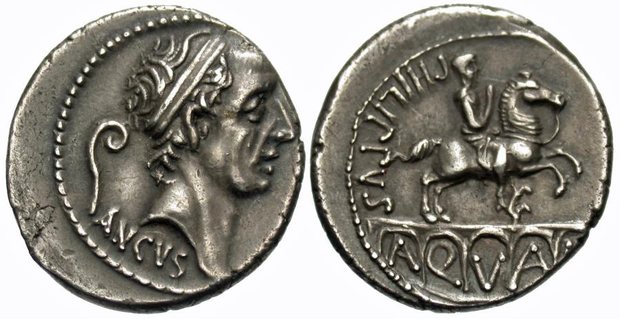 L. Marcius Philippus. AR Denarius. Ancus Marcius / Equestrian Statue.