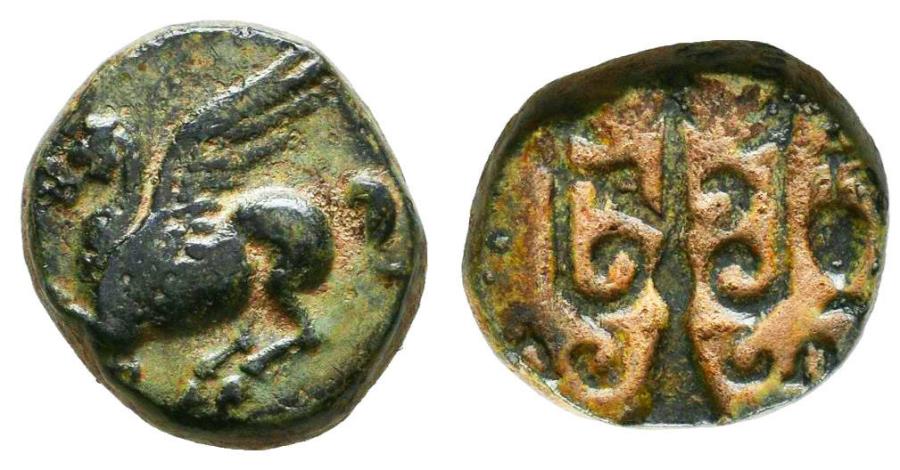 Corinthia, Corinth. Æ 12 mm. Pegasos / Trident-head. | Greek Coins