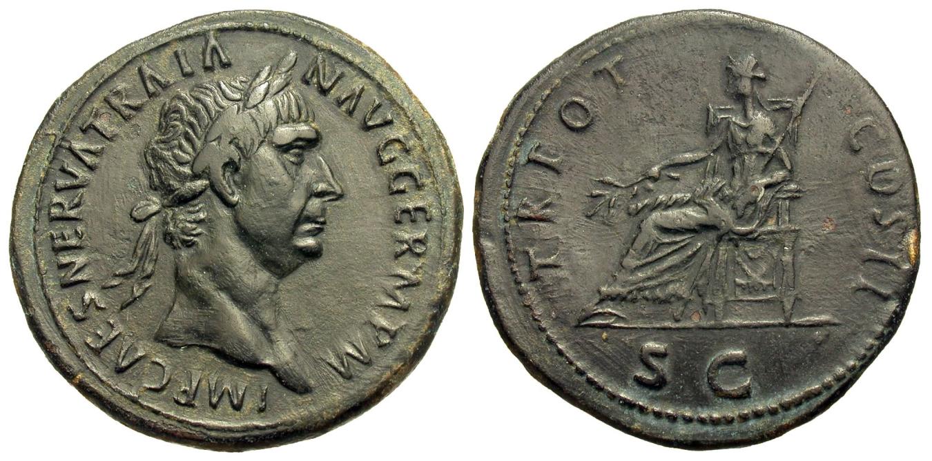 Trajan Æ Sestertius Choice Portrait From First Aes Issue Roman Imperial Coins 