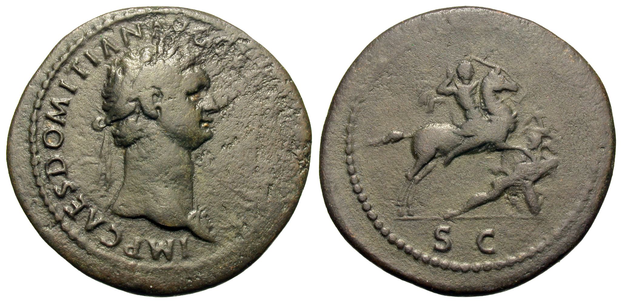 Domitian. Æ Sestertius. Emperor On Horseback. | Roman Imperial Coins