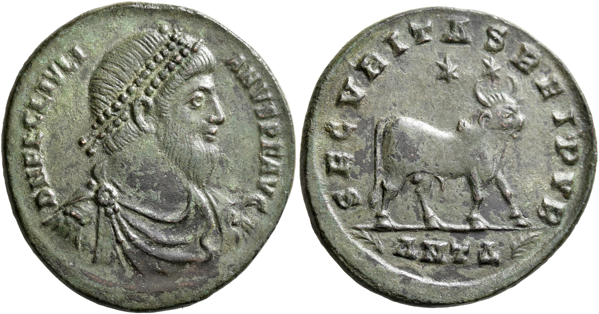 Julian II. Æ Maiorina. Antioch Mint. Bull and Stars. | Roman Imperial Coins