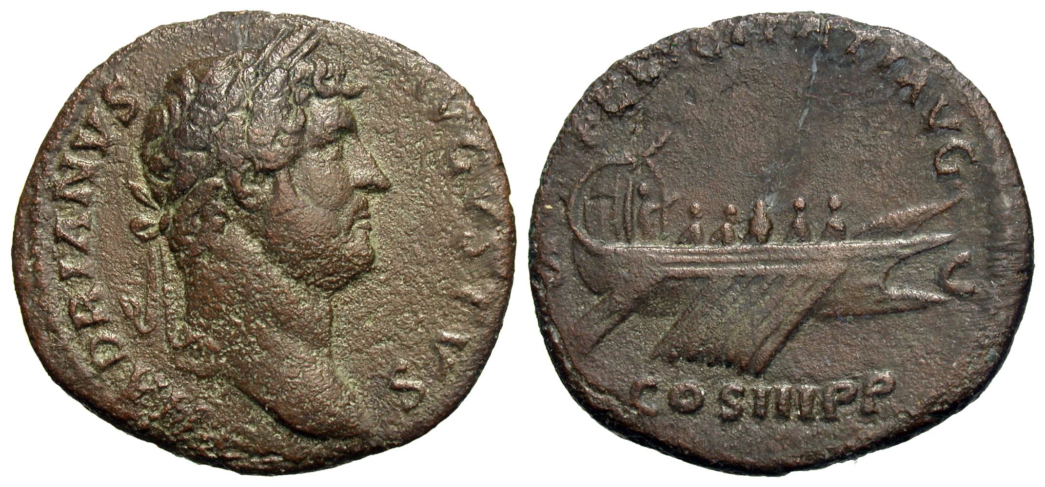 Hadrian. Æ As. Galley. | Roman Imperial Coins