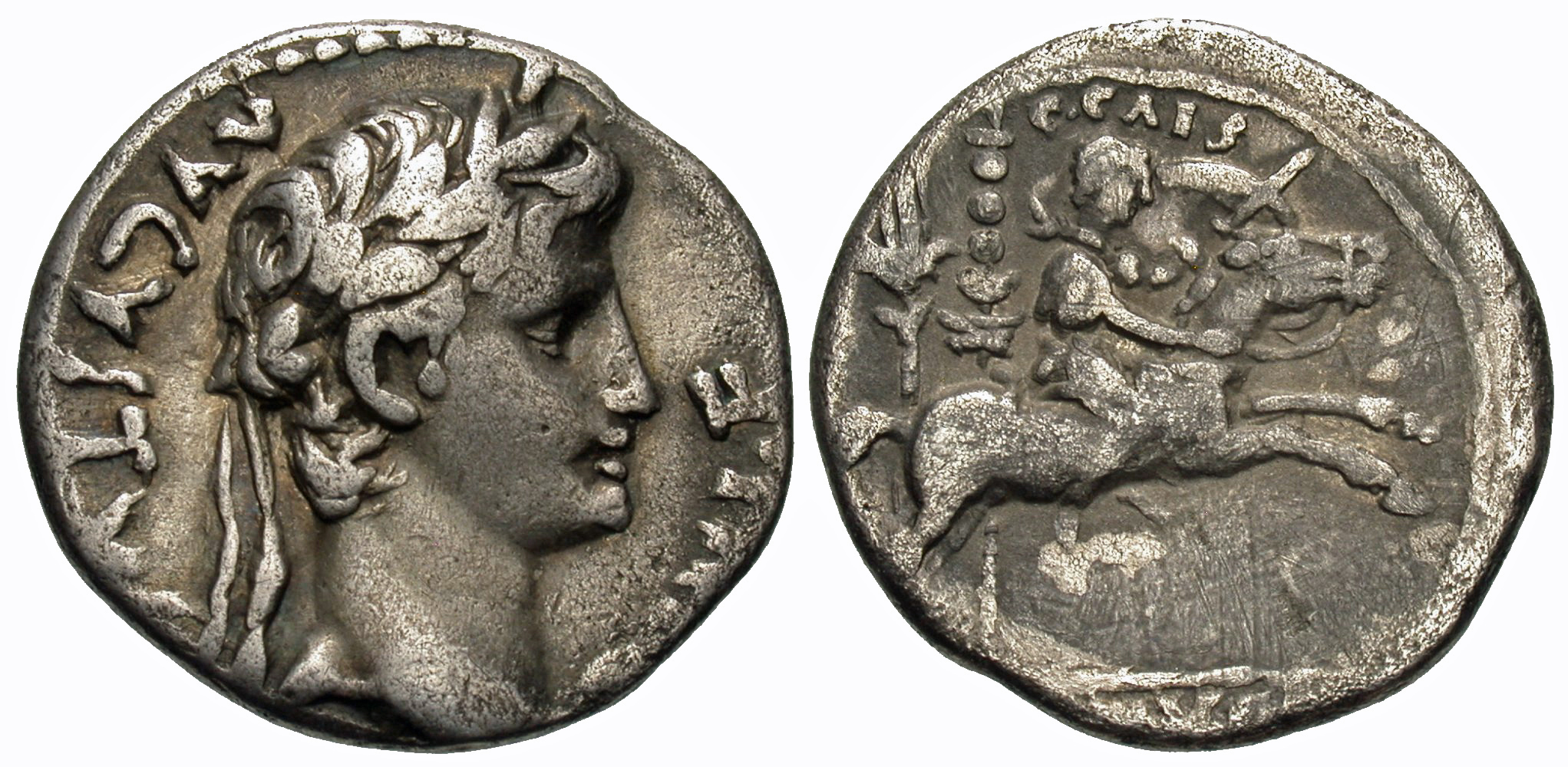 Augustus. AR Denarius. Gaius Caesar On Horseback. | Roman Imperial Coins