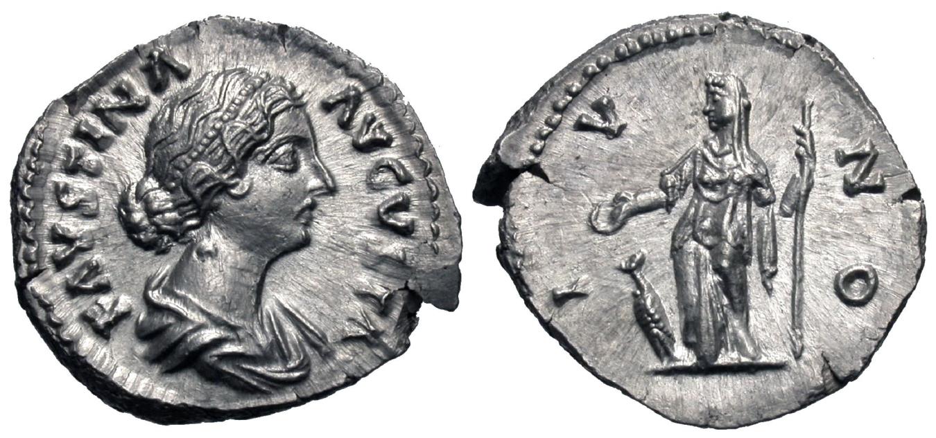 Faustina II. AR Denarius. Juno. | Roman Imperial Coins