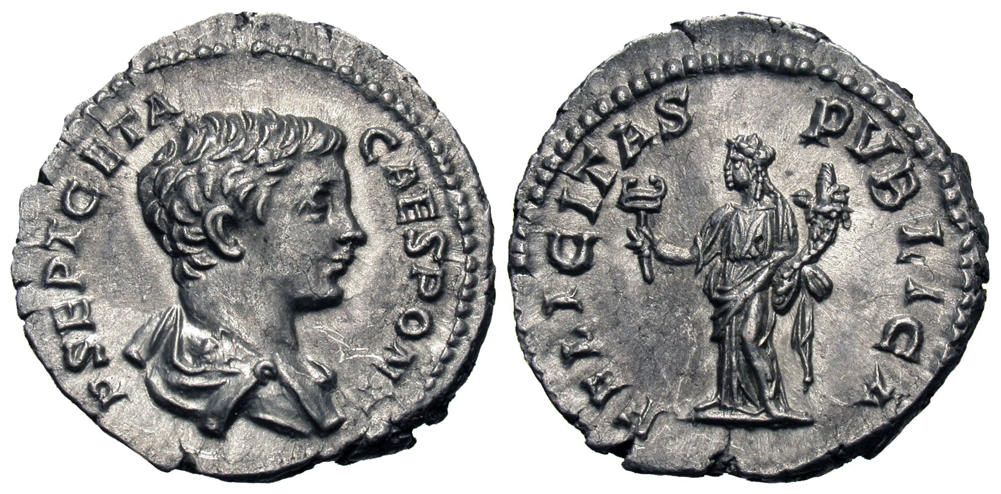 Geta, as Caesar. AR Denarius. Felicitas. | Roman Imperial Coins