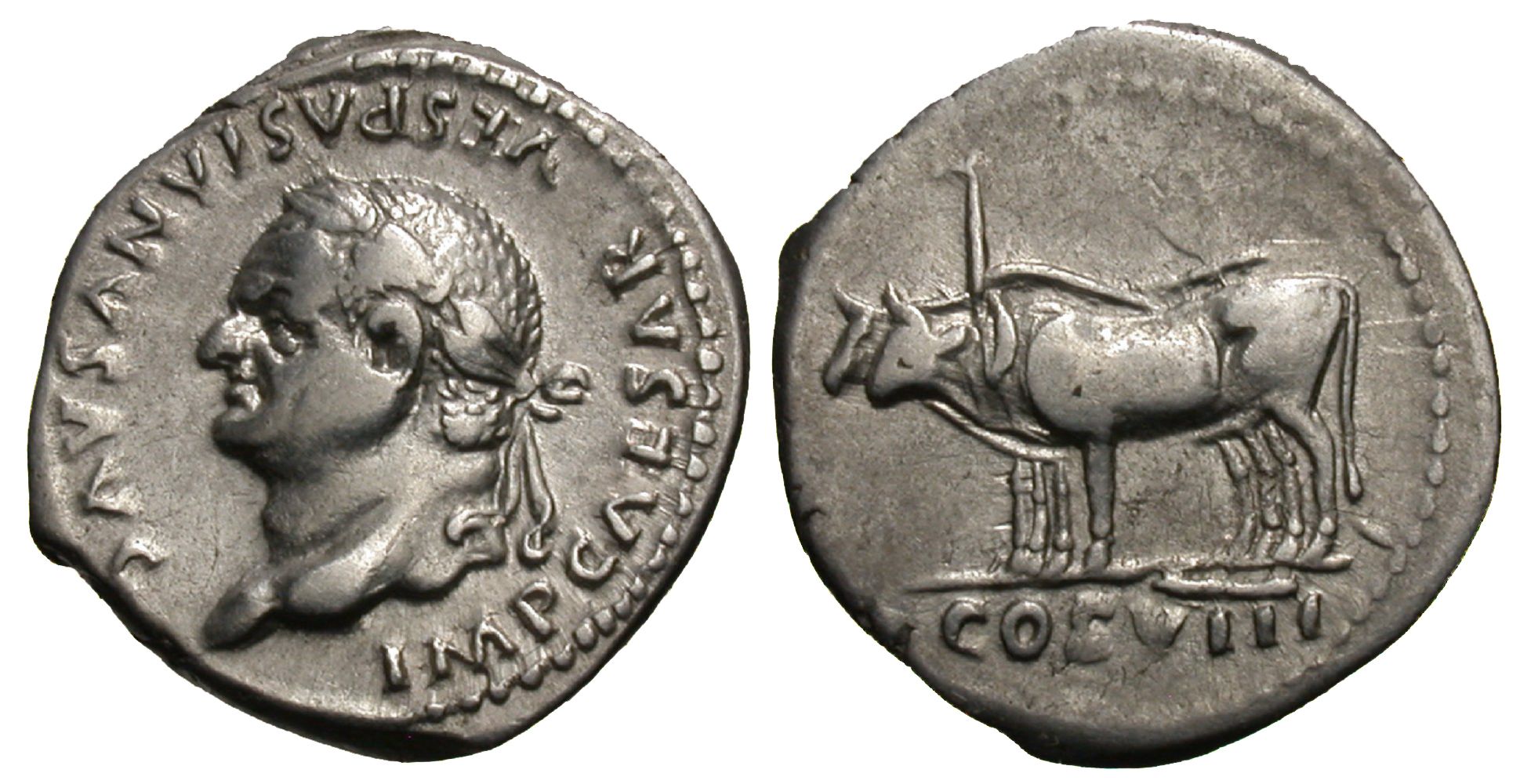Vespasian. AR Denarius. Yoke of Oxen. | Roman Imperial Coins