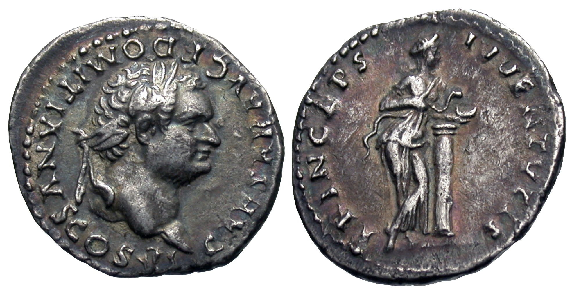 Domitian, as Caesar. AR Denarius. Salus. | Roman Imperial Coins