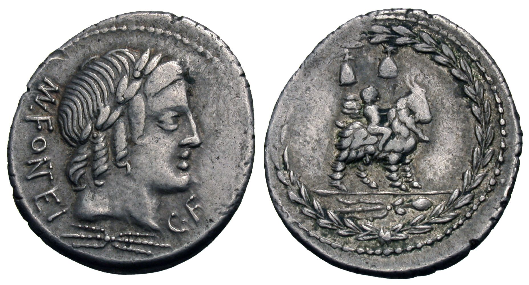 Roman Republic. Mn. Fonteius C.f. AR Denarius. | Roman Republican Coins