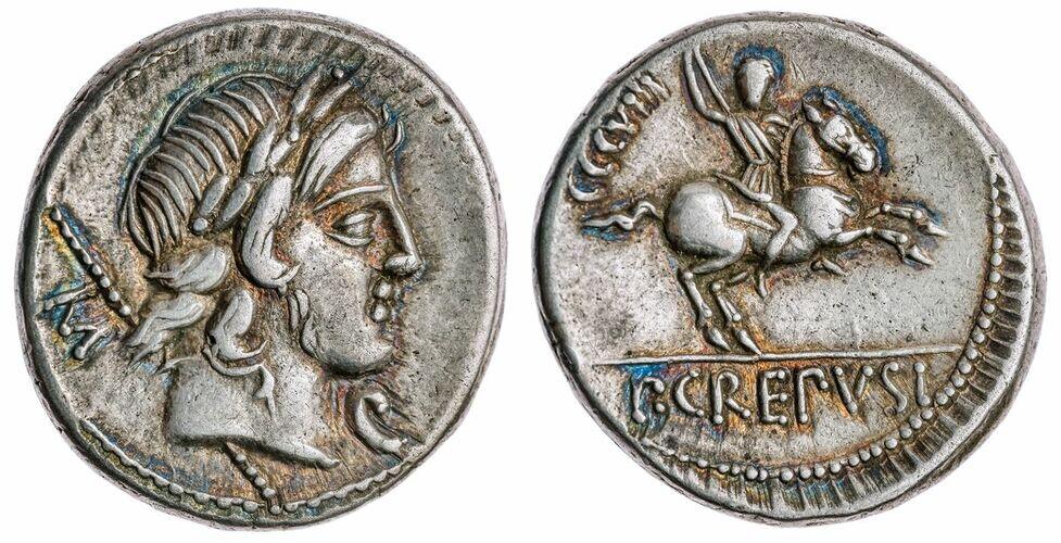 Roman Republic. AR Denarius. P. Crepusius. Apollo. | Roman Republican Coins
