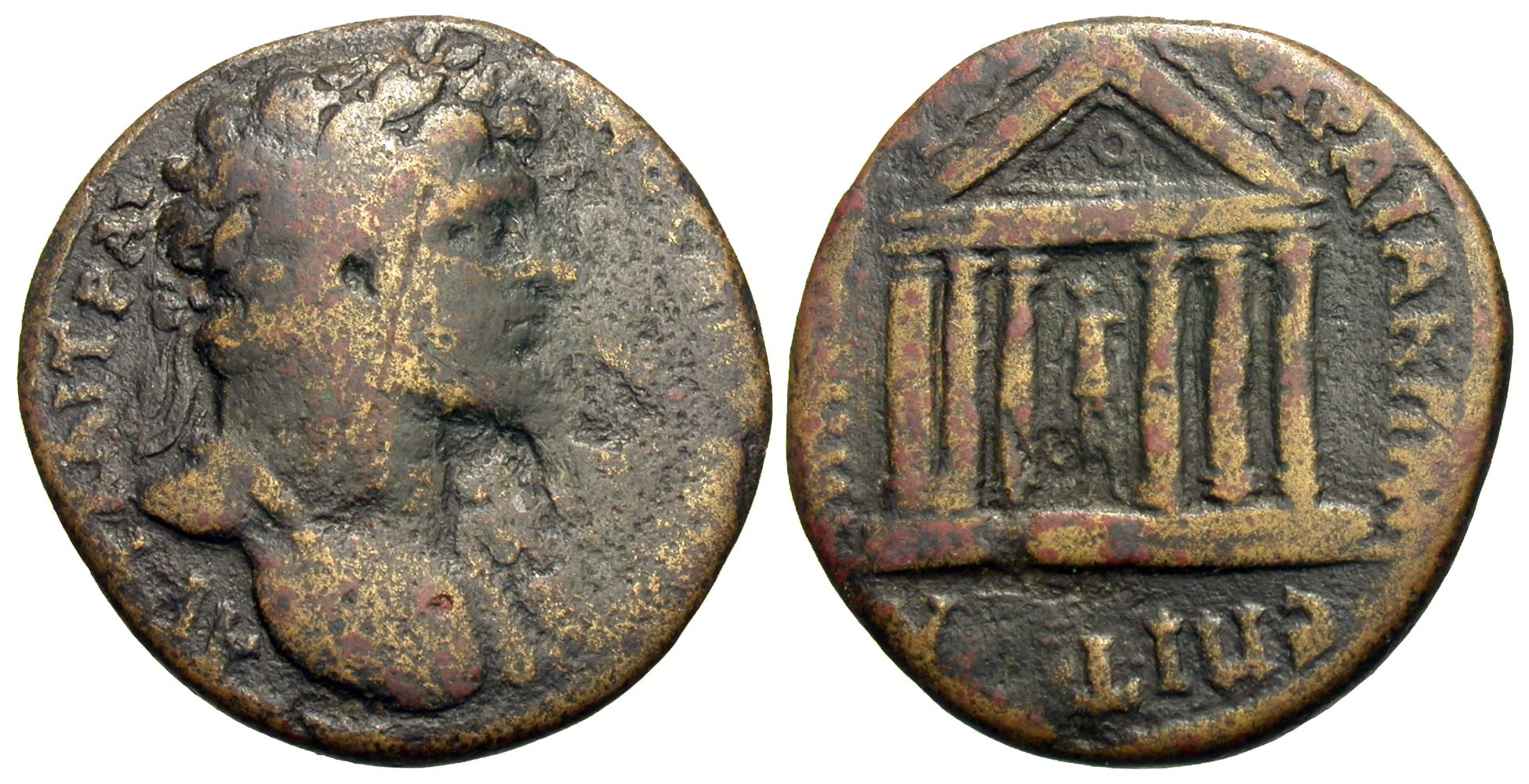 Lydia, Sardis. Hadrian. Æ 28 mm. Hexastyle Temple. EXTREMELY RARE ...