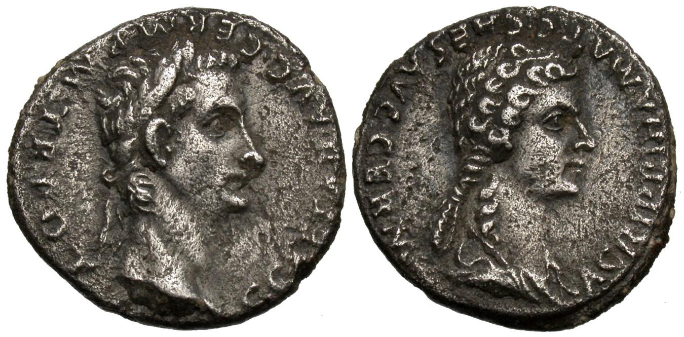 Caligula with Agrippina Sr. AR Denarius. | Roman Imperial Coins