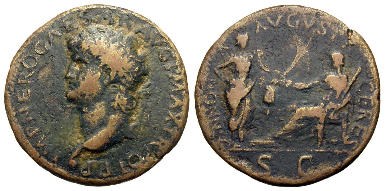 Nero. Æ Sestertius. Annona Makes an Appearance on Coins. Scarce.