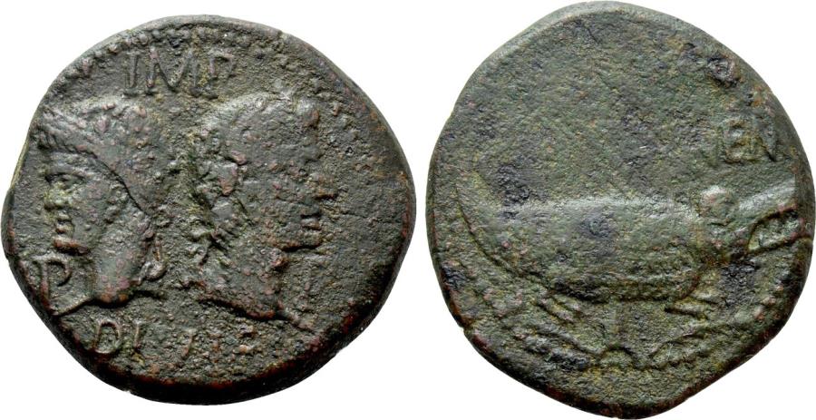 Gaul, Nemausus. Augustus With Agrippa. Æ As. | Roman Imperial Coins