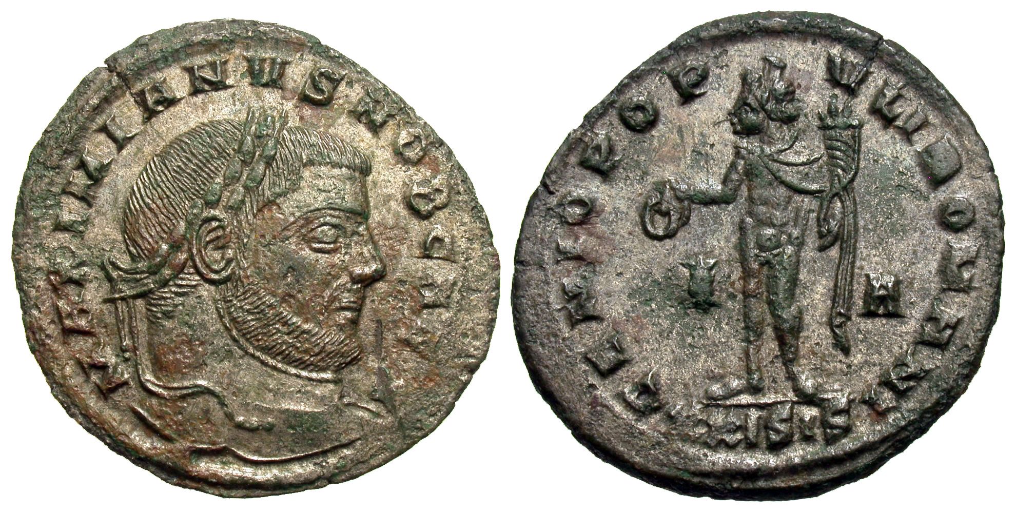 Galerius, as Caesar. Æ Follis. Silvering. | Roman Imperial Coins