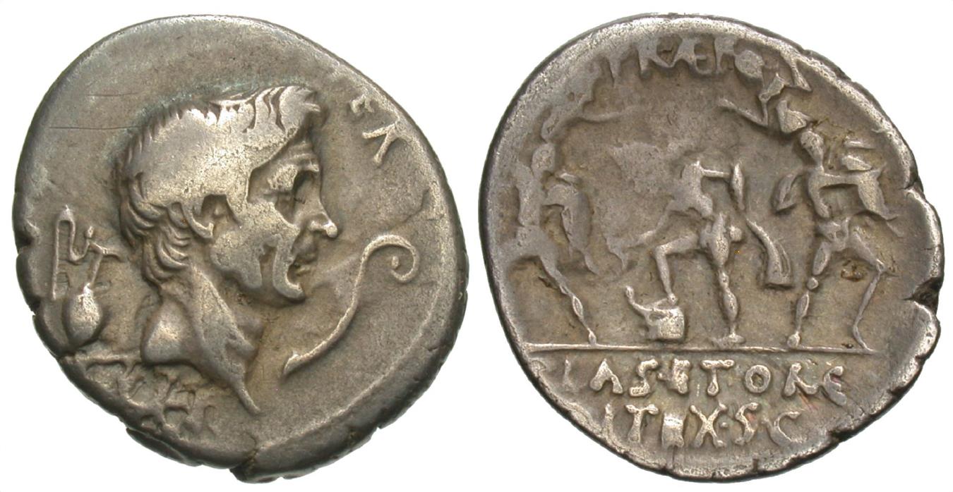 Roman Imperatorial. Sextus Pompey, Son of Pompey the Great. AR Denarius. Roman Imperatorial. Sextus Pompey, Son of Pompey the Great. AR Denarius.