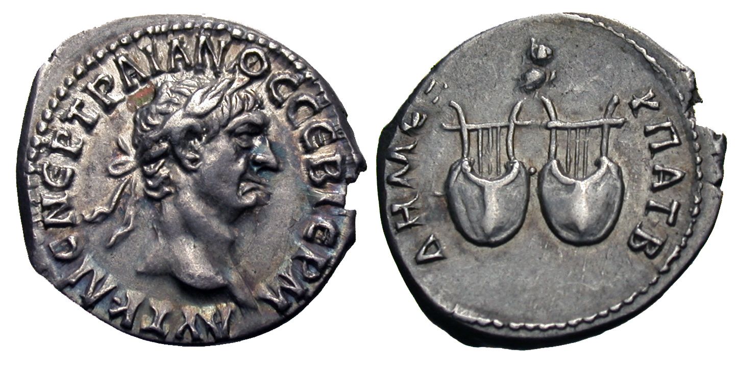Lycian League. Trajan. AR Drachm. Two Lyres. Superb Portrait!