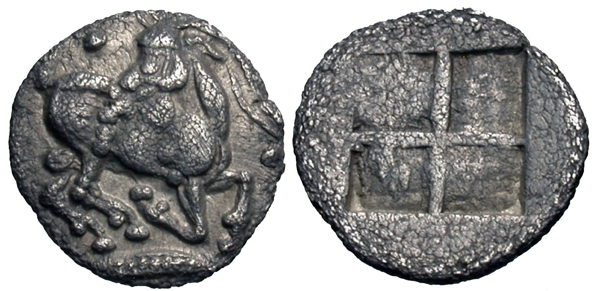 Macedonia, Aigai. AR Trihemiobol. Goat Kneeling. | Greek Coins