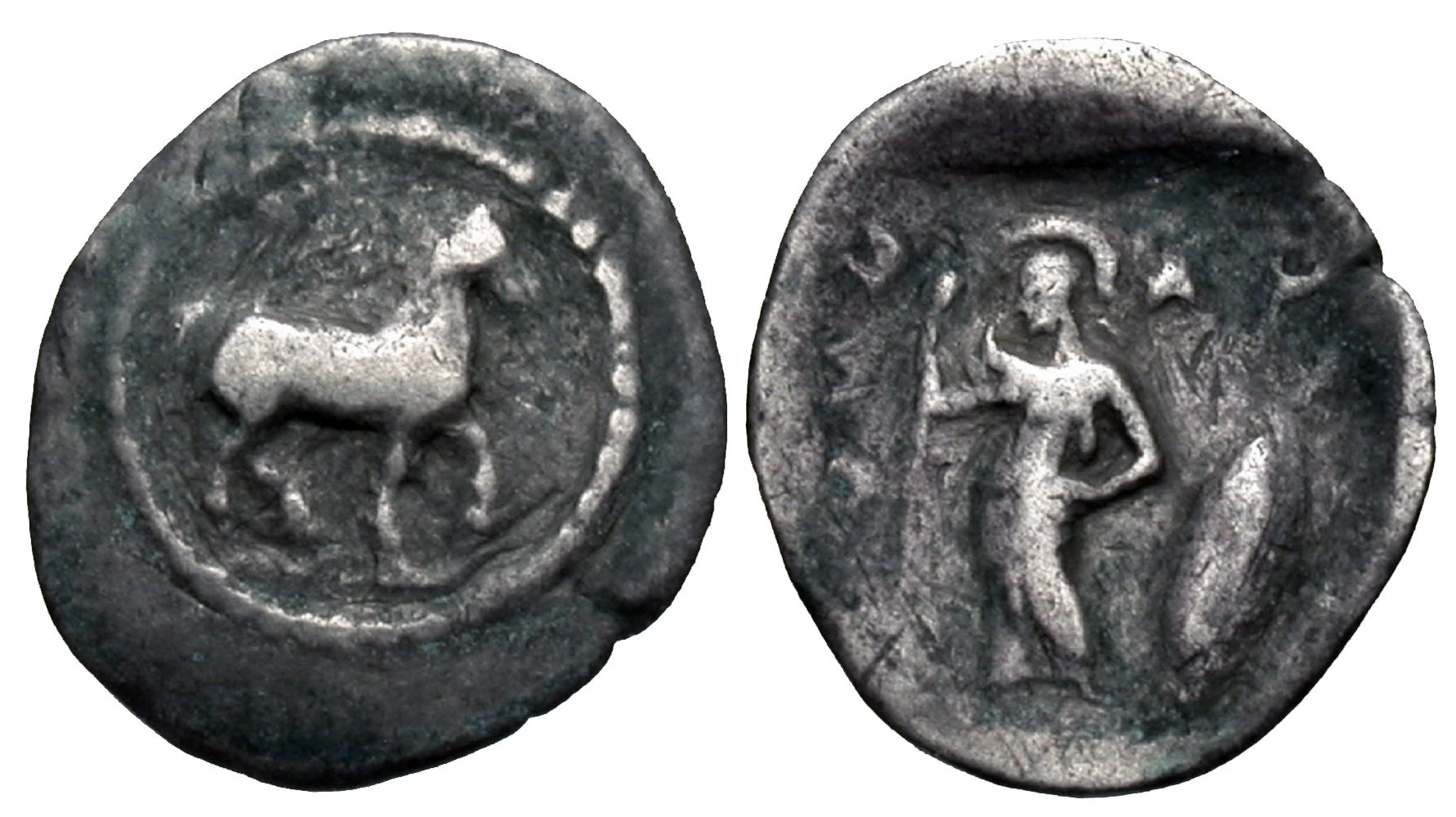 Thessaly, Pharkadon. AR Obol. Horse Prancing / Athena. | Greek Coins