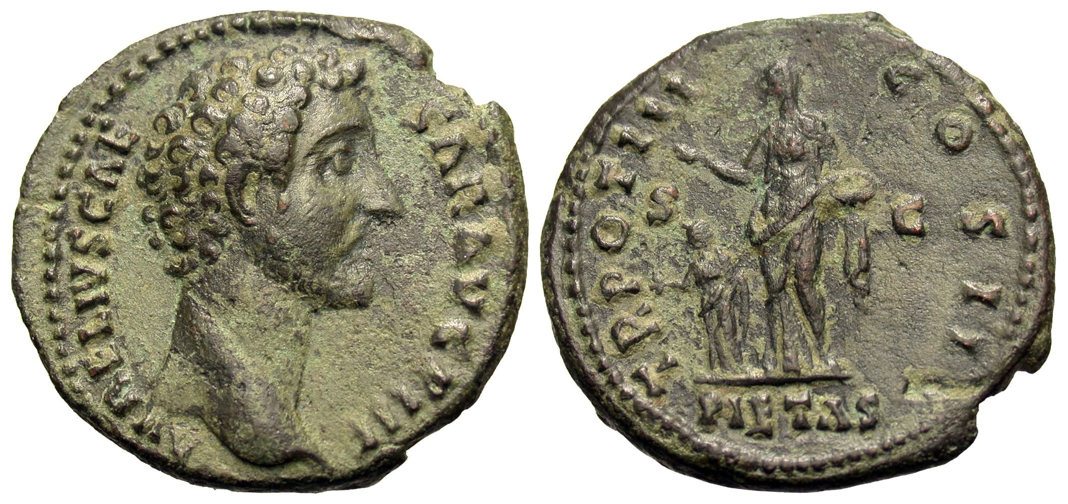Marcus Aurelius, as Caesar. Æ As. Pietas. | Roman Imperial Coins