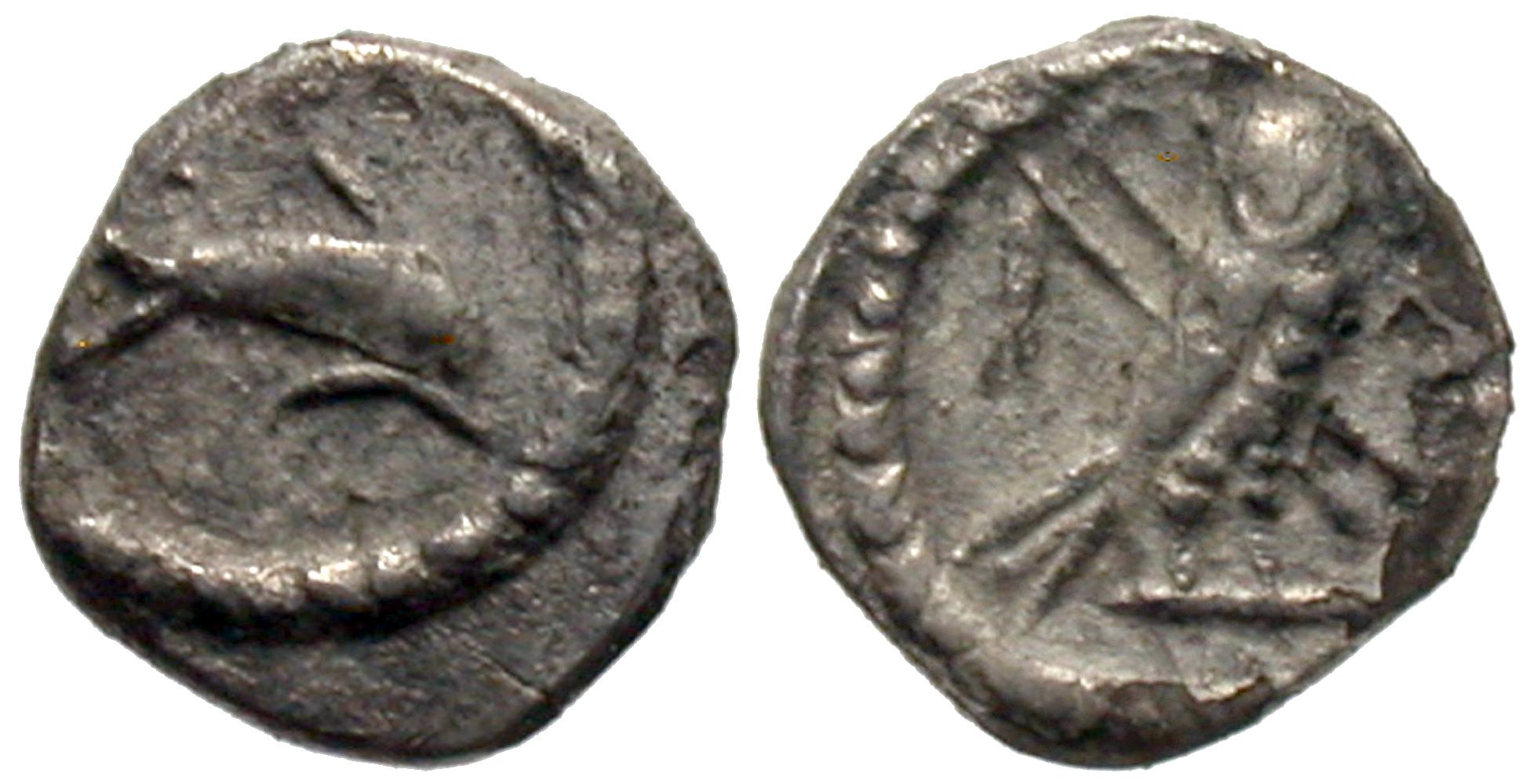 Phoenicia, Tyre. AR 1/24 Shekel. Dolphin / Owl. | Greek Coins