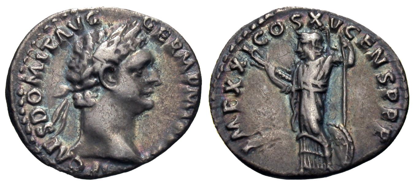 Domitian. AR Denarius. Minerva. Iridescent Tone. | Roman Imperial Coins