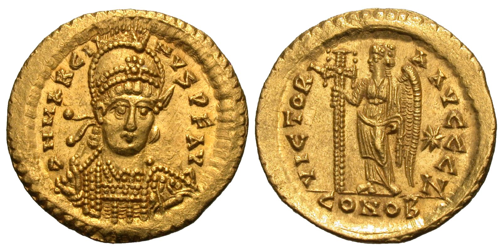 Marcian. AV Solidus. Victory. | Roman Imperial Coins