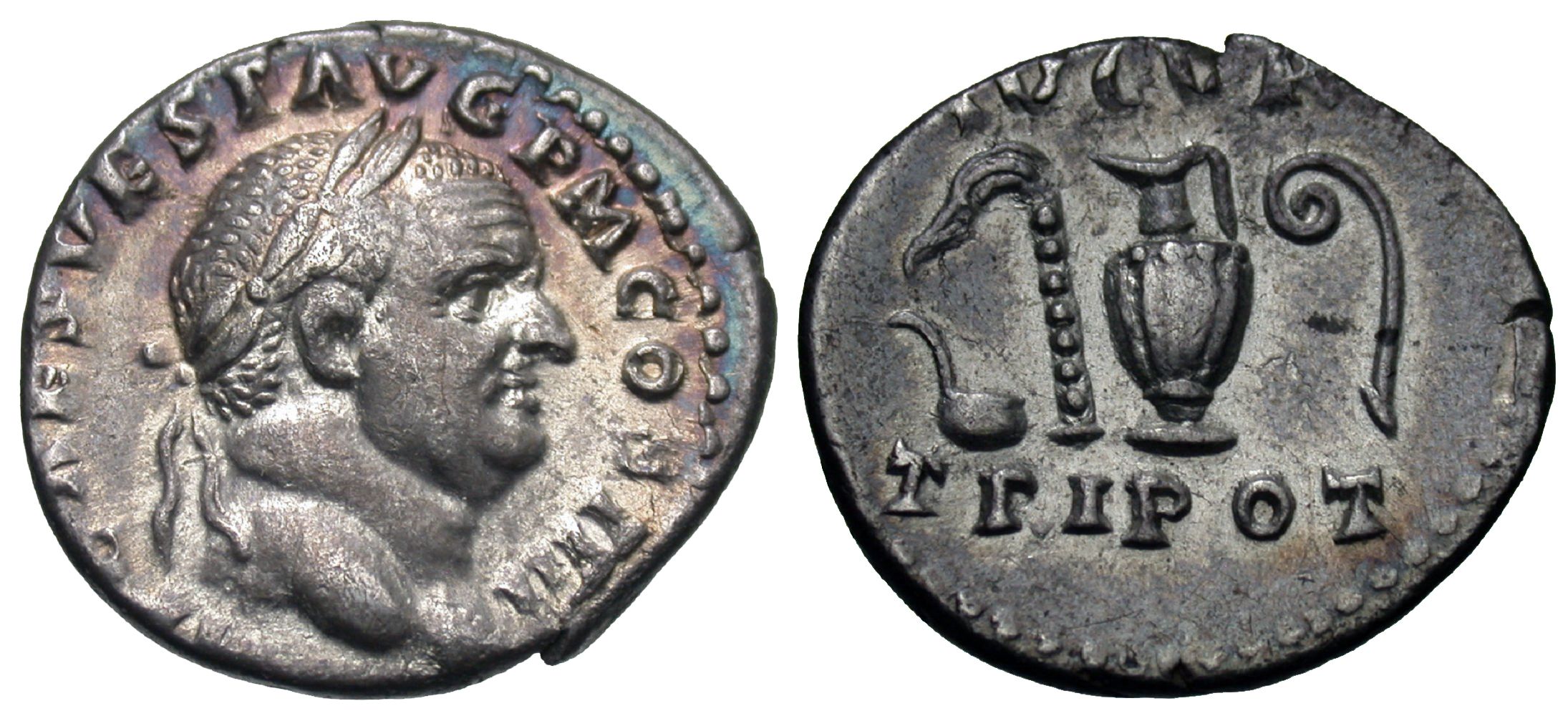 Vespasian. AR Denarius. Sacrificial Implements. | Roman Imperial Coins