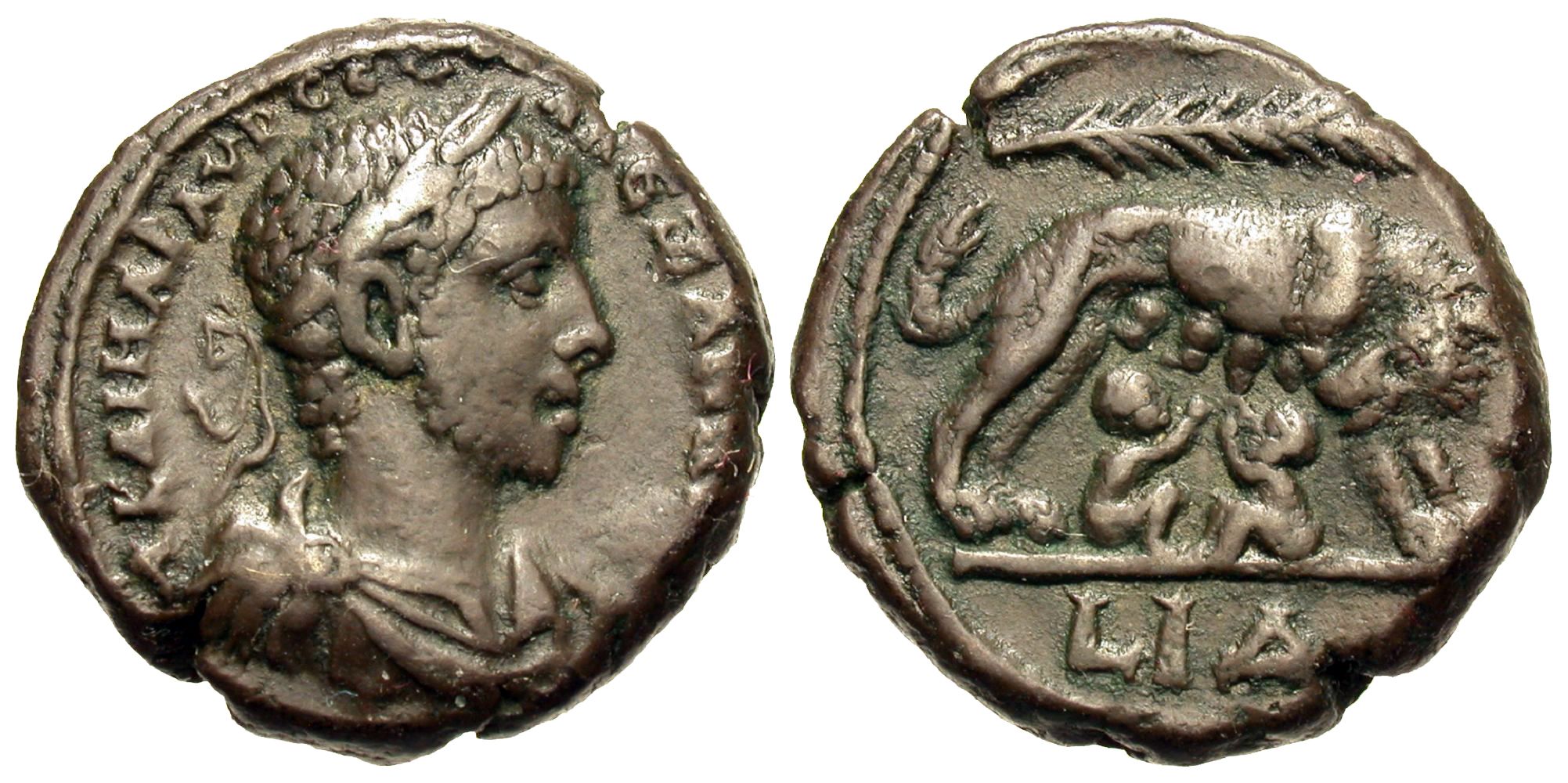 Roman Egypt. Severus Alexander. Potin Tetradrachm. She-Wolf Suckling Twins.