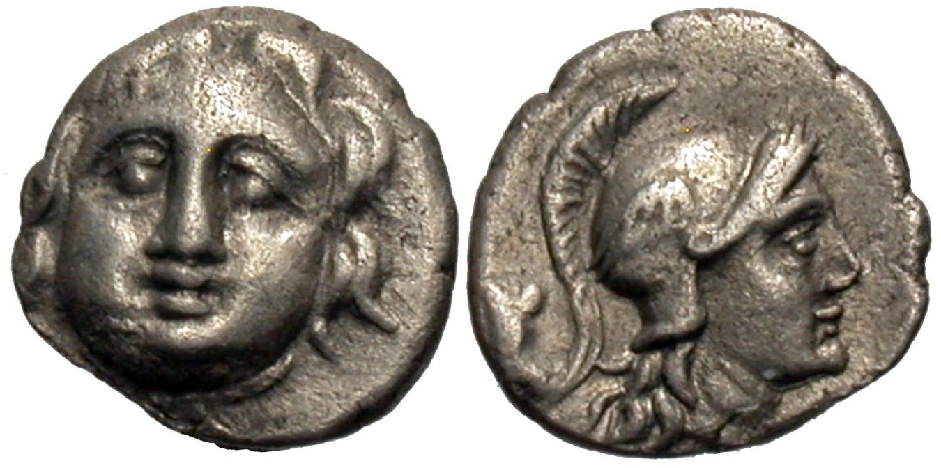 Pisidia, Selge. AR Obol. Gorgoneion / Athena. | Greek Coins