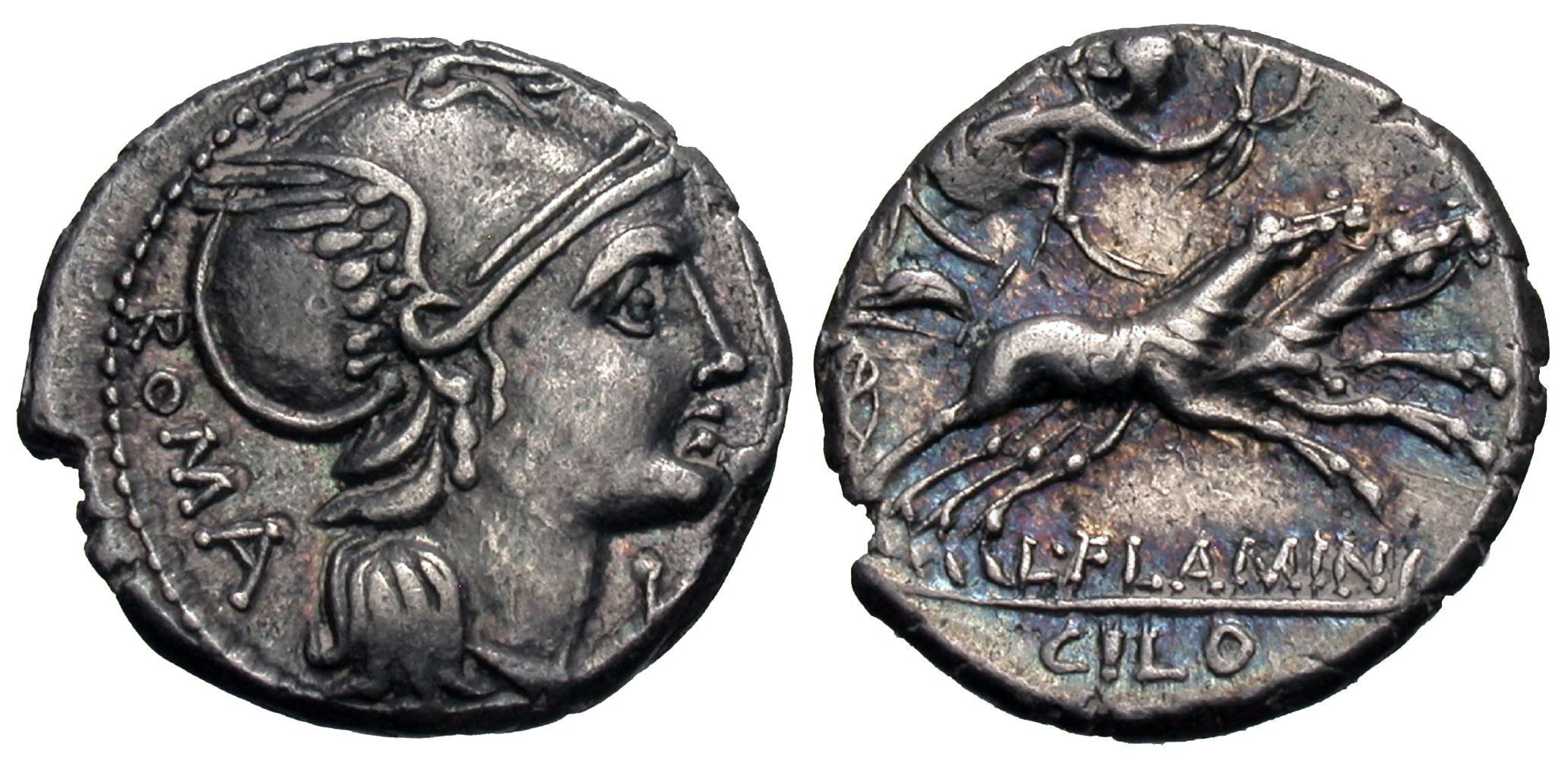 Roman Republic. L. Flaminius Chilo. AR Denarius. Roma / Victory.